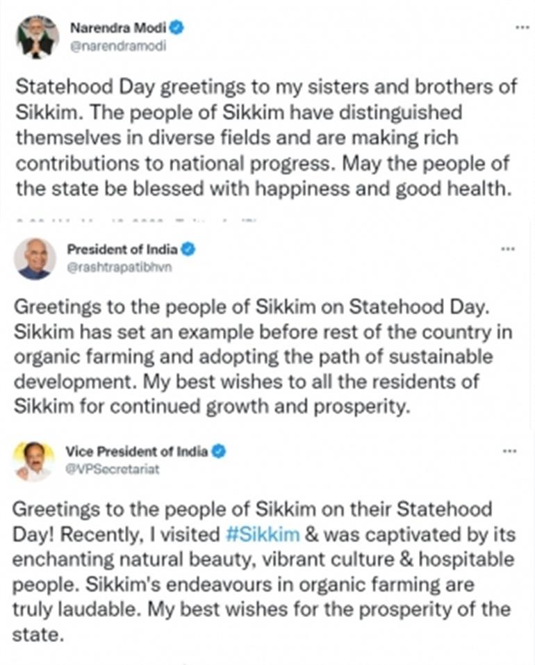 Prez, VP & PM greet people of Sikkim on Statehood Day